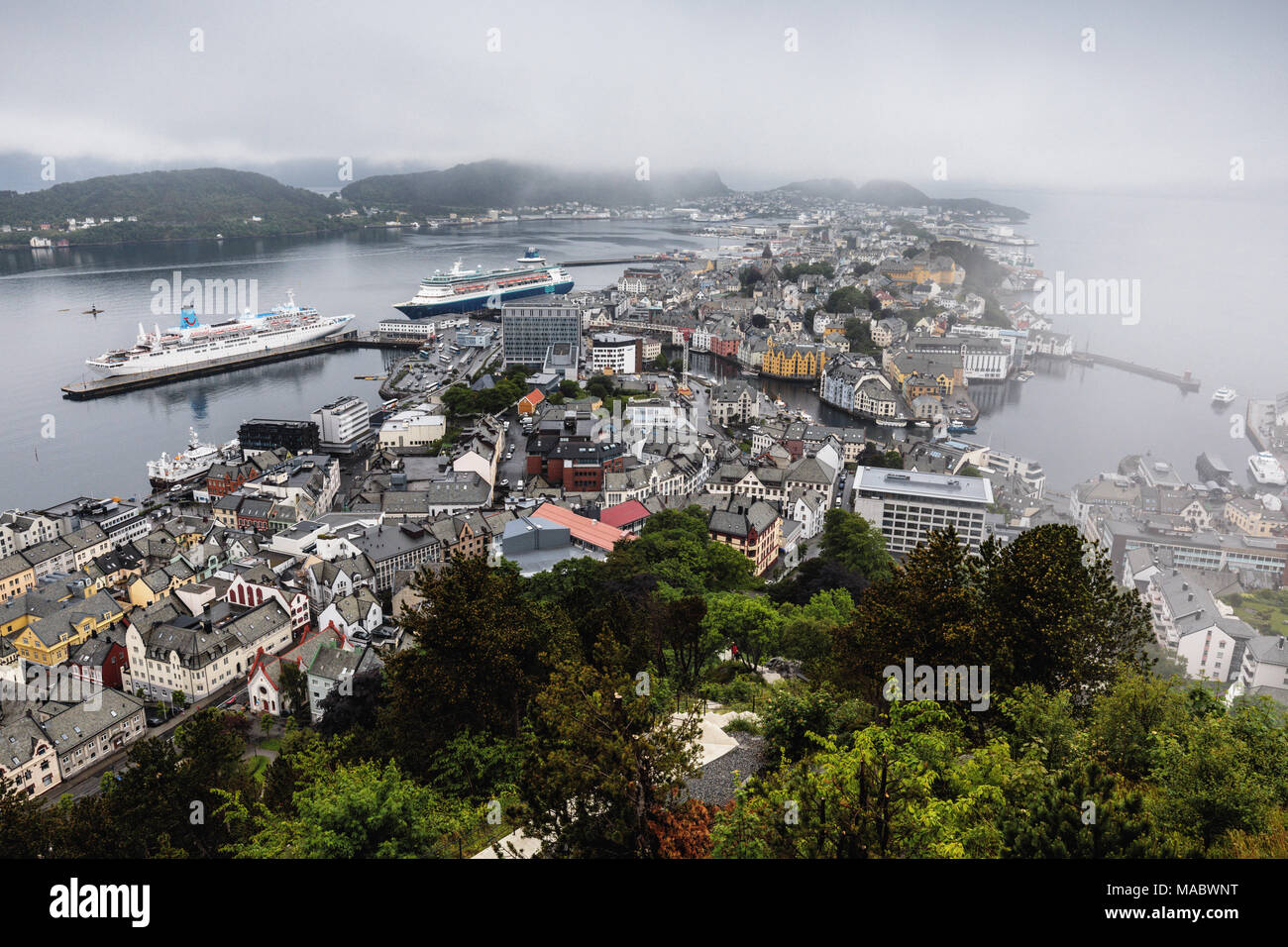 Alesund. There are 418 steps up to the Fjellstua Viewpoint. Dull and ...