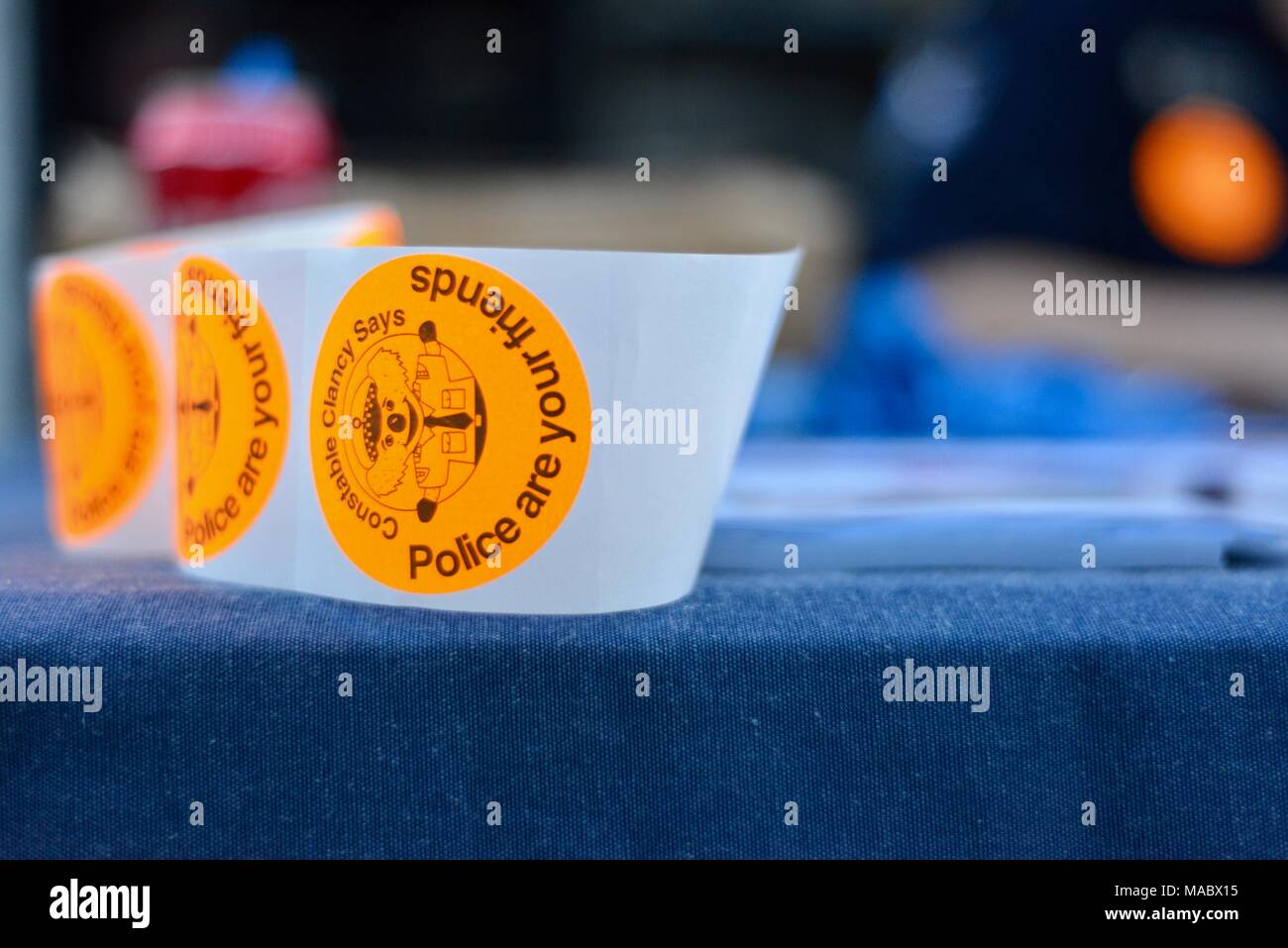 Police are your friend stickers at a police stand at riverway night ...