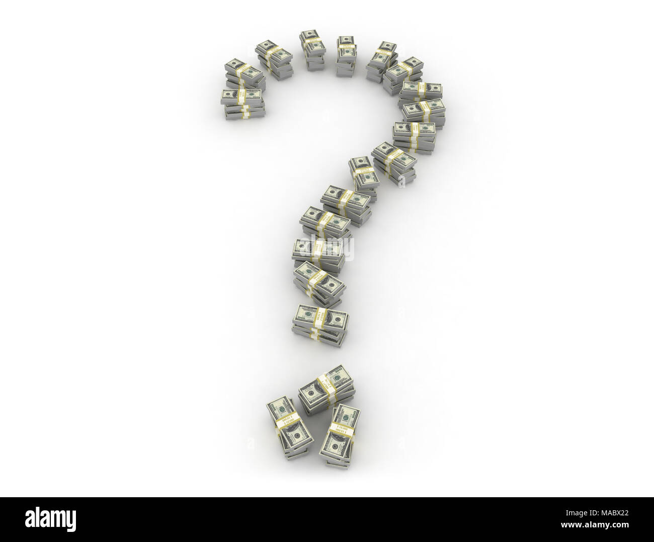 Question sign from packs of dollar isolated on white Stock Photo - Alamy
