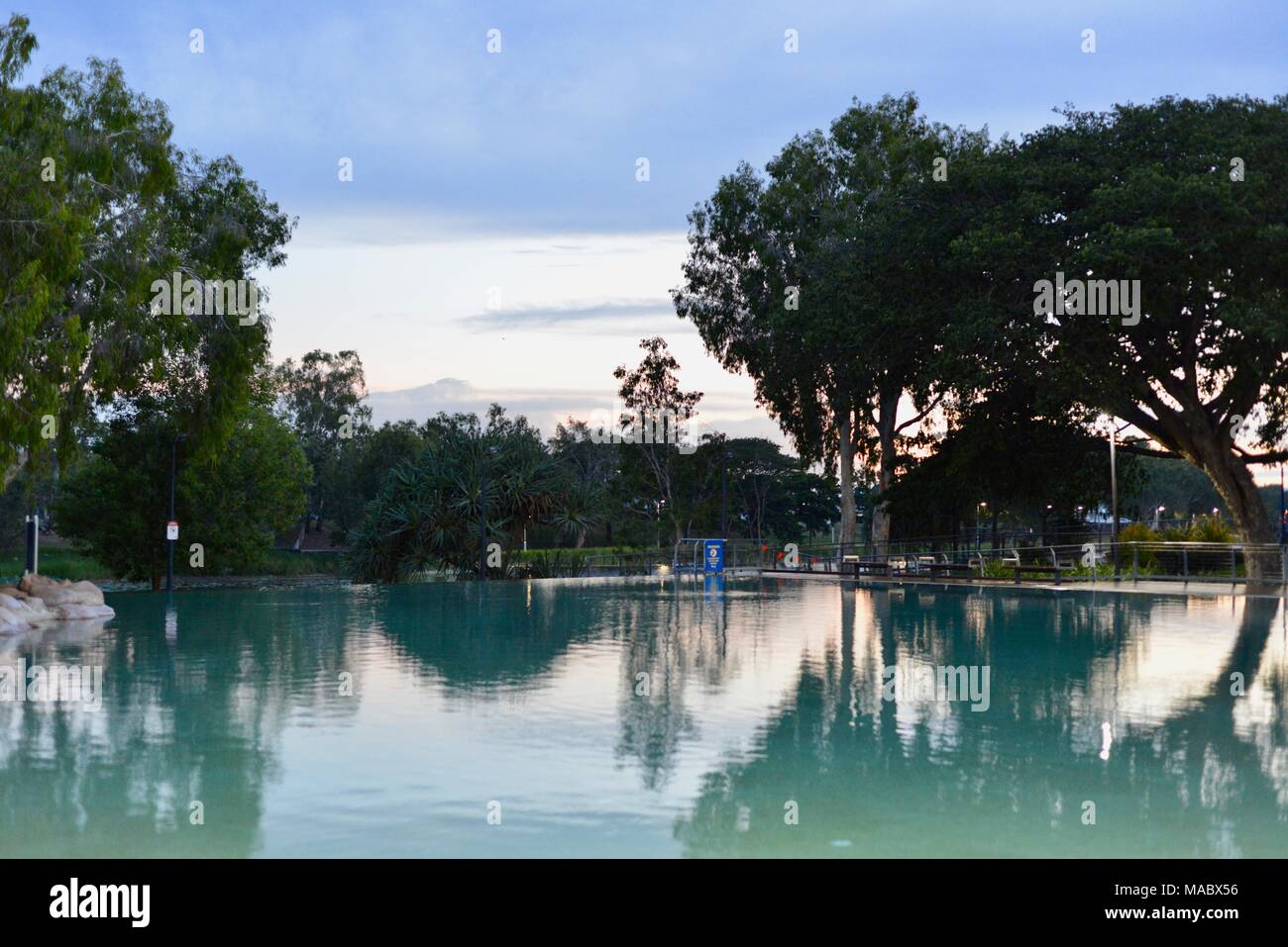 The bottom lagoon pool at sunset at Riverway, Townsville, Queensland ...