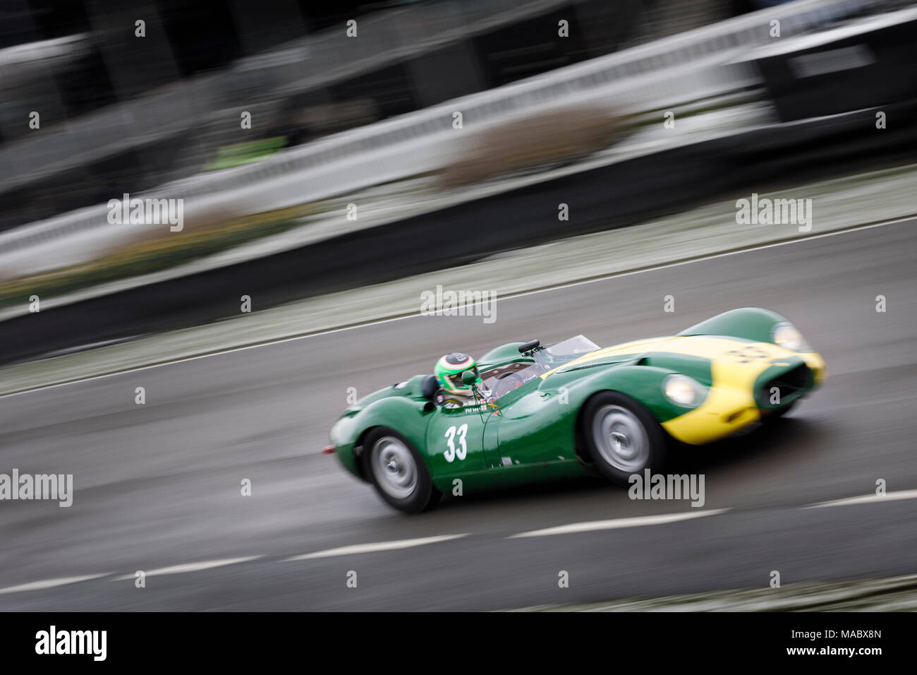 1959 Lister-Jaguar "Knobbly" with driver Jon Minshaw during the ...