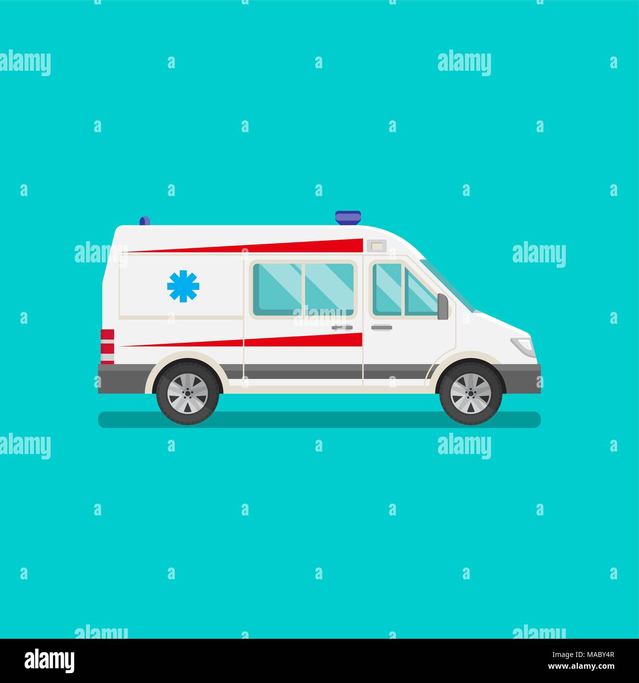 Icon of an ambulance car. Resuscitation vehicle. Car of an emergency quick help. A vector ...