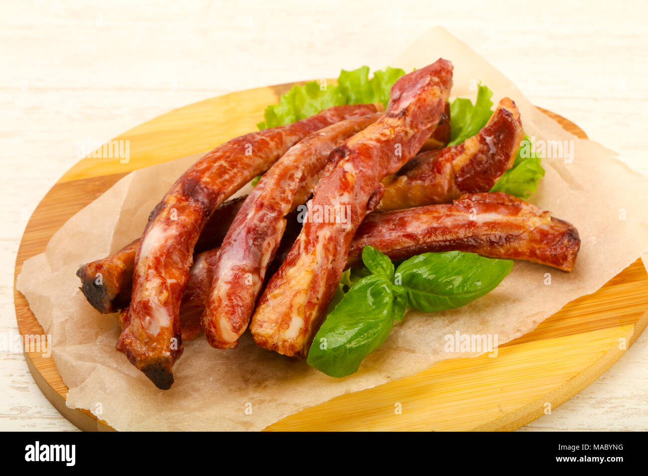 Smoked pork ribs snack Stock Photo - Alamy