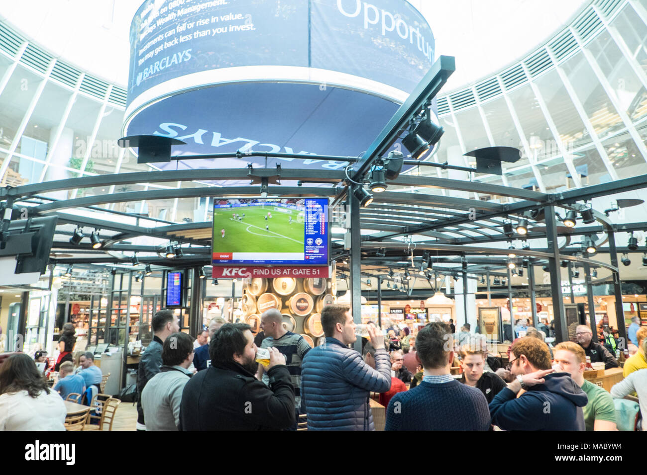 Bar,pub,restaurant,football,on,tv,screen,terminal,building,Manchester ...