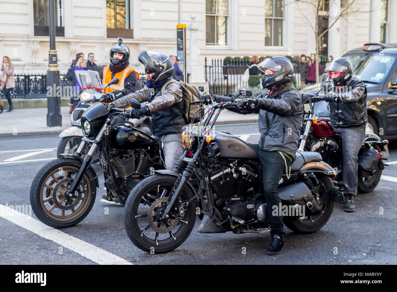 Group of Bikers riding Harley Davidson Bikes, London UK Stock Photo ...