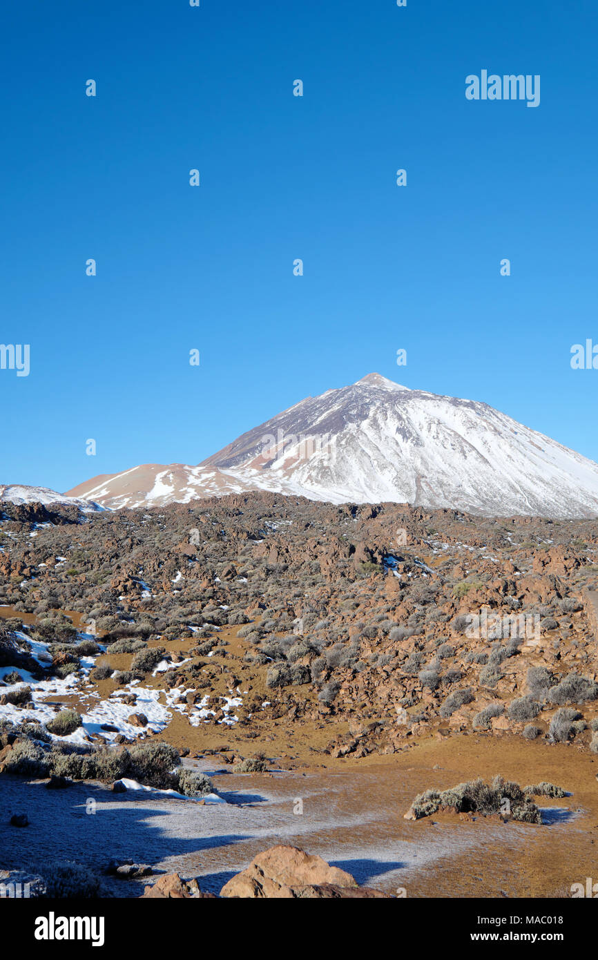 snow capped el teide volcano on tenerife in the canary islands spain ...