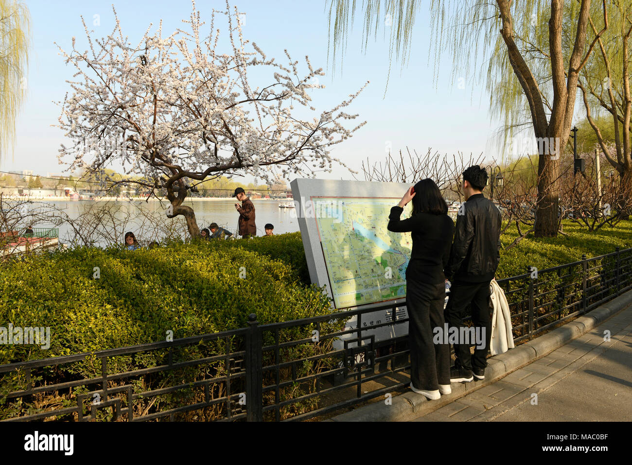 A young couple check the map in the gardens on the southwest corner of ...