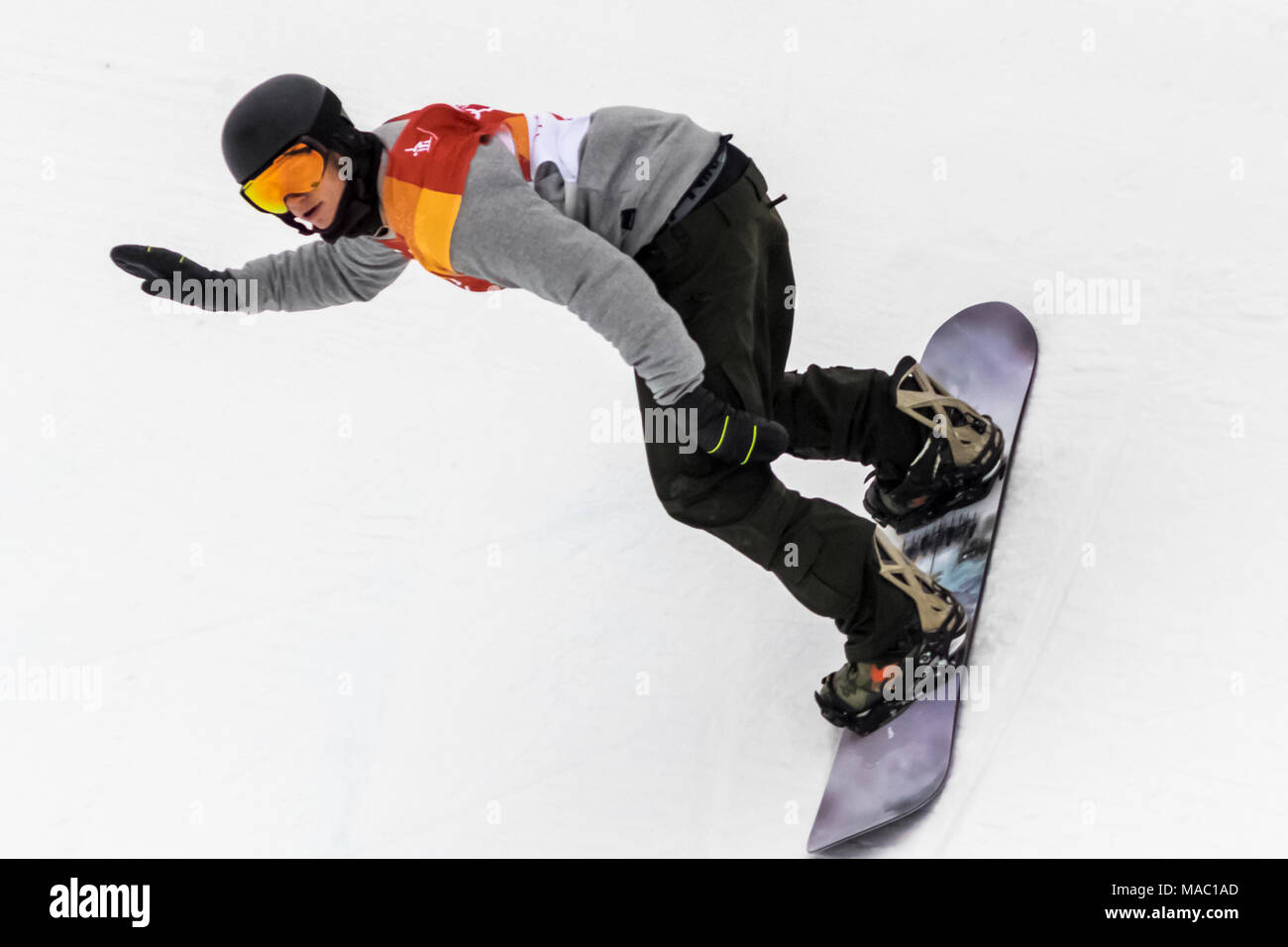 Jan Scherrer (SUI) competing in the Men's Snowboarding Half Pipe Finals ...