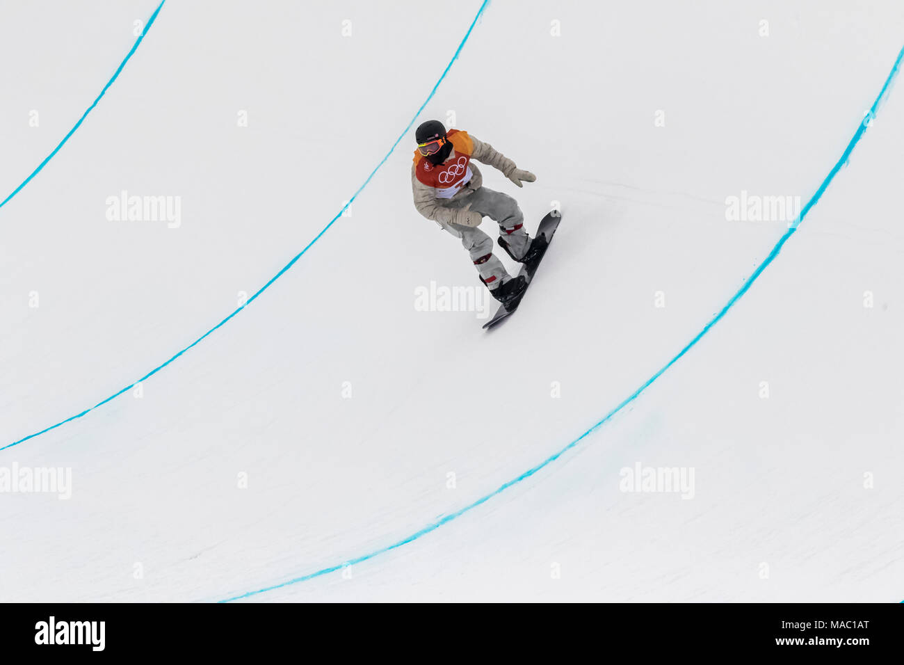Jake Pates (USA) competing in the Men's Snowboarding Half Pipe at the ...