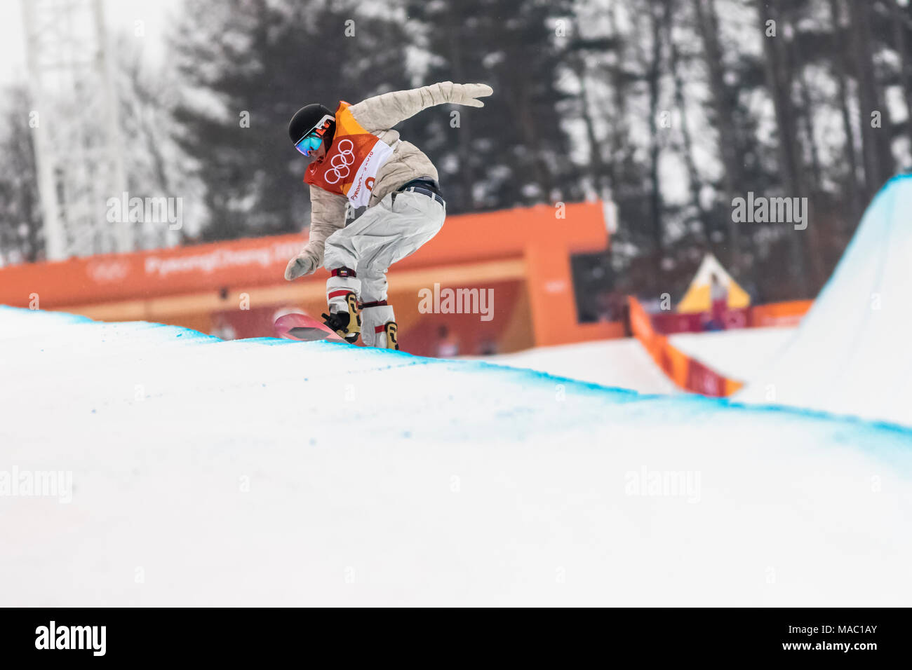 Chase Josey (USA) competing in the Men's Snowboarding Half Pipe at the ...
