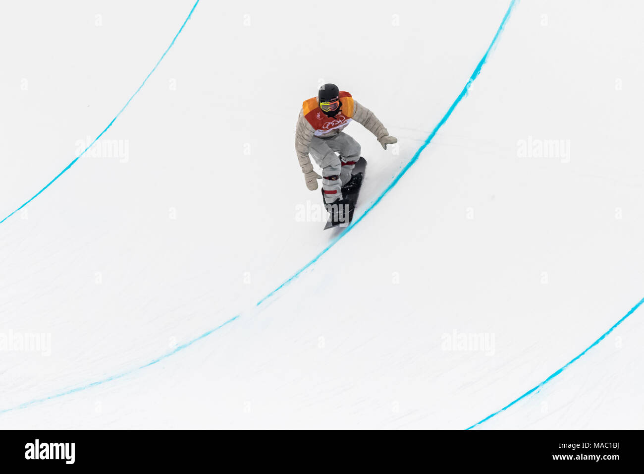 Jake Pates (USA) competing in the Men's Snowboarding Half Pipe at the ...