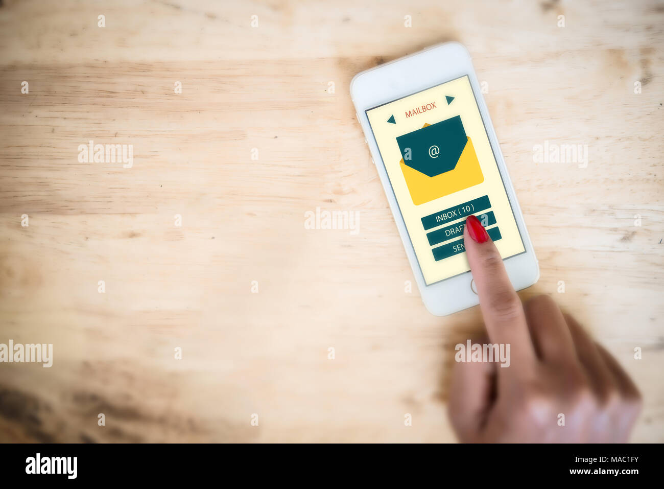 Business Woman's hand with mobile phone checking incoming emails Stock ...