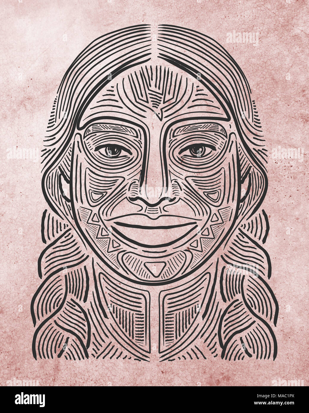 Hand drawn vector illustration or drawing of an indigenous smiling ...