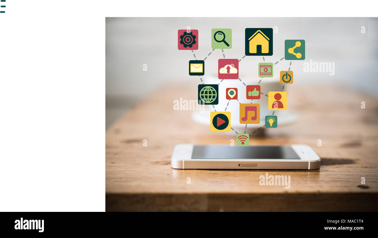 Touch screen mobile phone with colorful application icons Stock Photo ...
