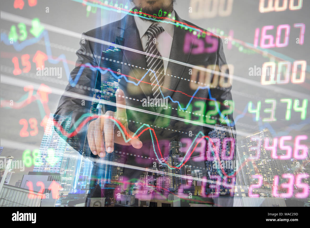 Business man using modern visual technology for trading to sell in ...