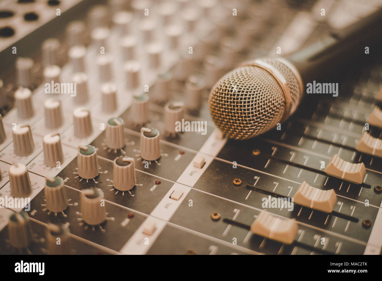 Microphone and mixing console Stock Photo - Alamy