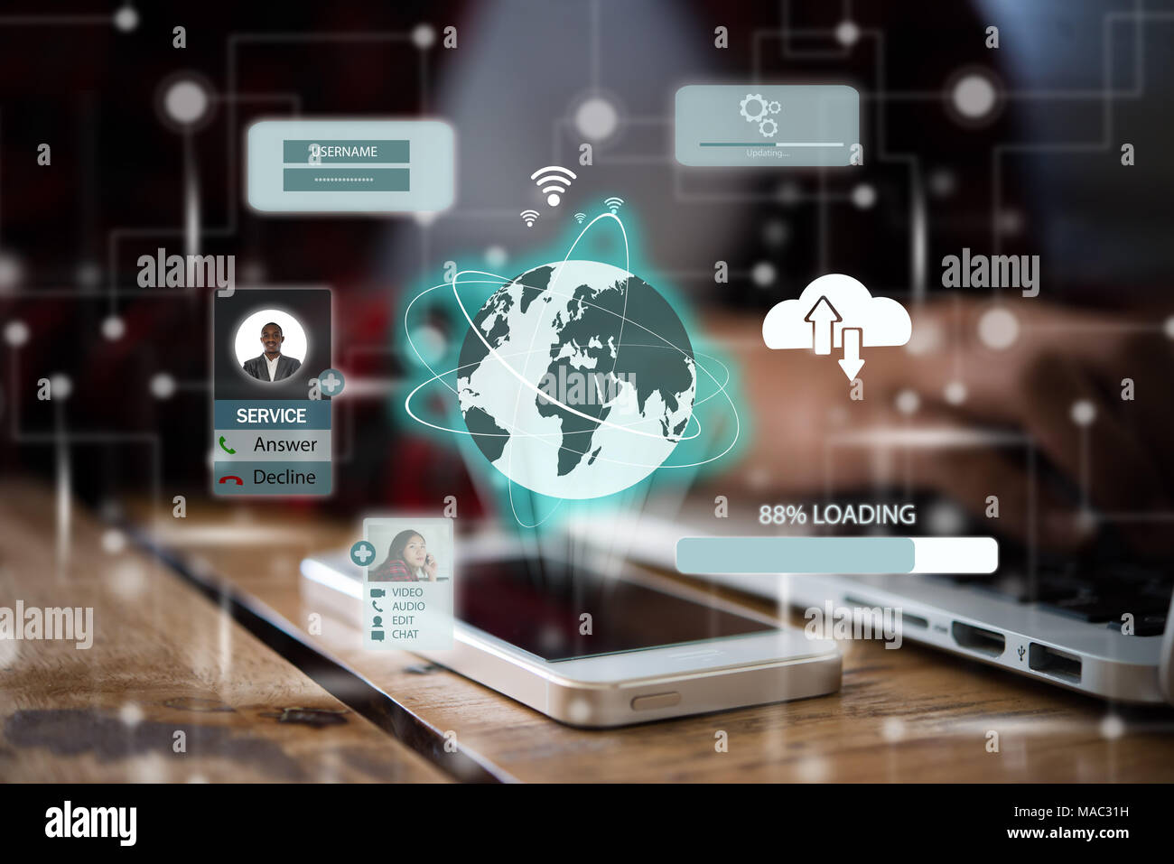 Smartphone with icons media network connection Stock Photo - Alamy