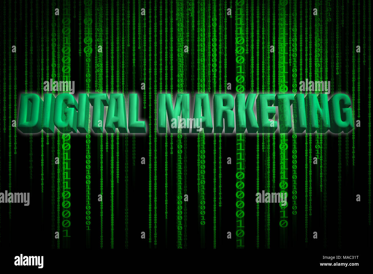 Marketing word with binary code on screen Stock Photo - Alamy