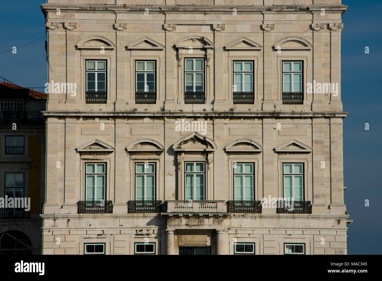Old building facade at Commerce Square (Praca do Comercio. Lisbon ...