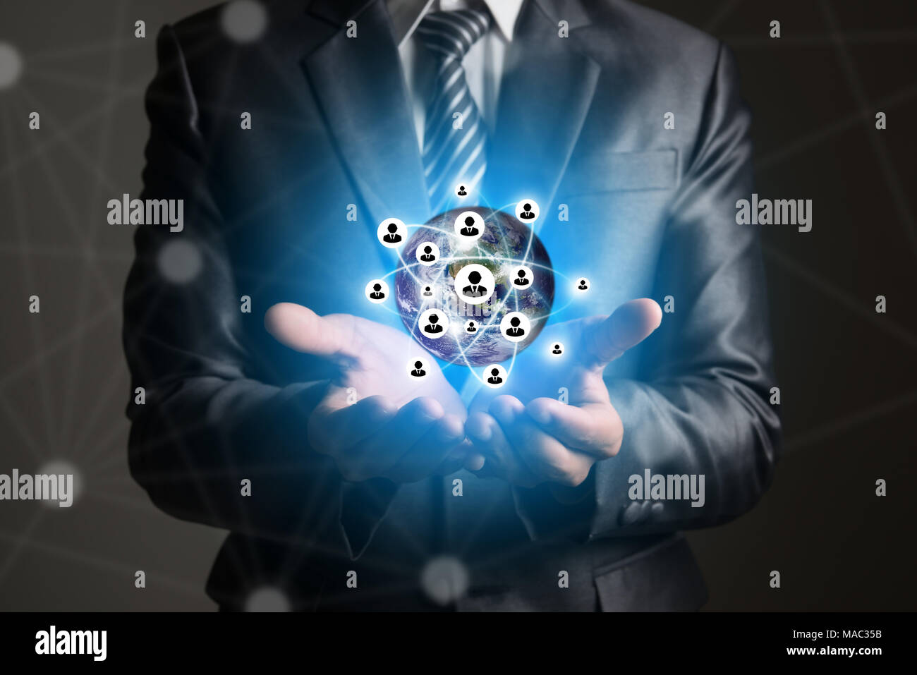 Businessman hands with modern technology, Global connection network ...