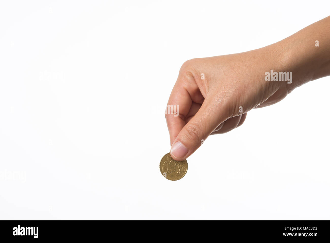 Woman hand holding coin to collecting Stock Photo - Alamy
