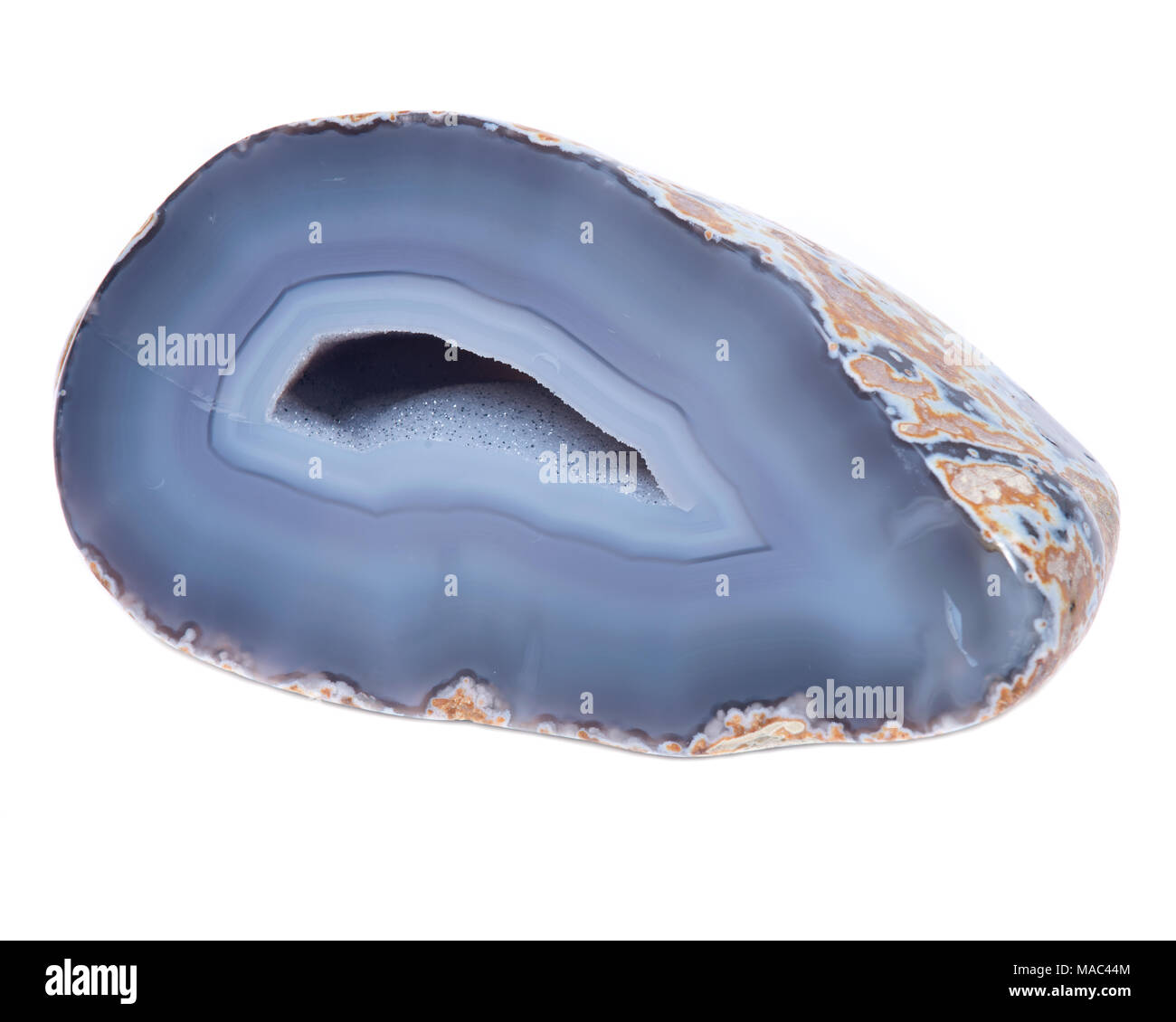 Partially polished blue lace agate geode with crystaline druzy center ...