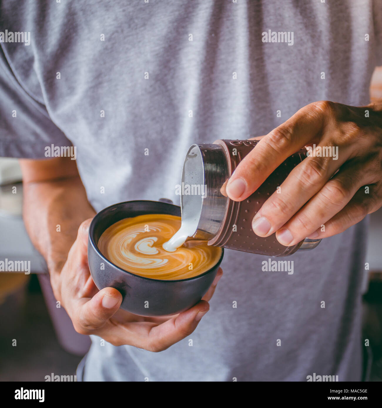 How To Make Latte Art By Barista Focus In Milk And A Cup Of Coffee