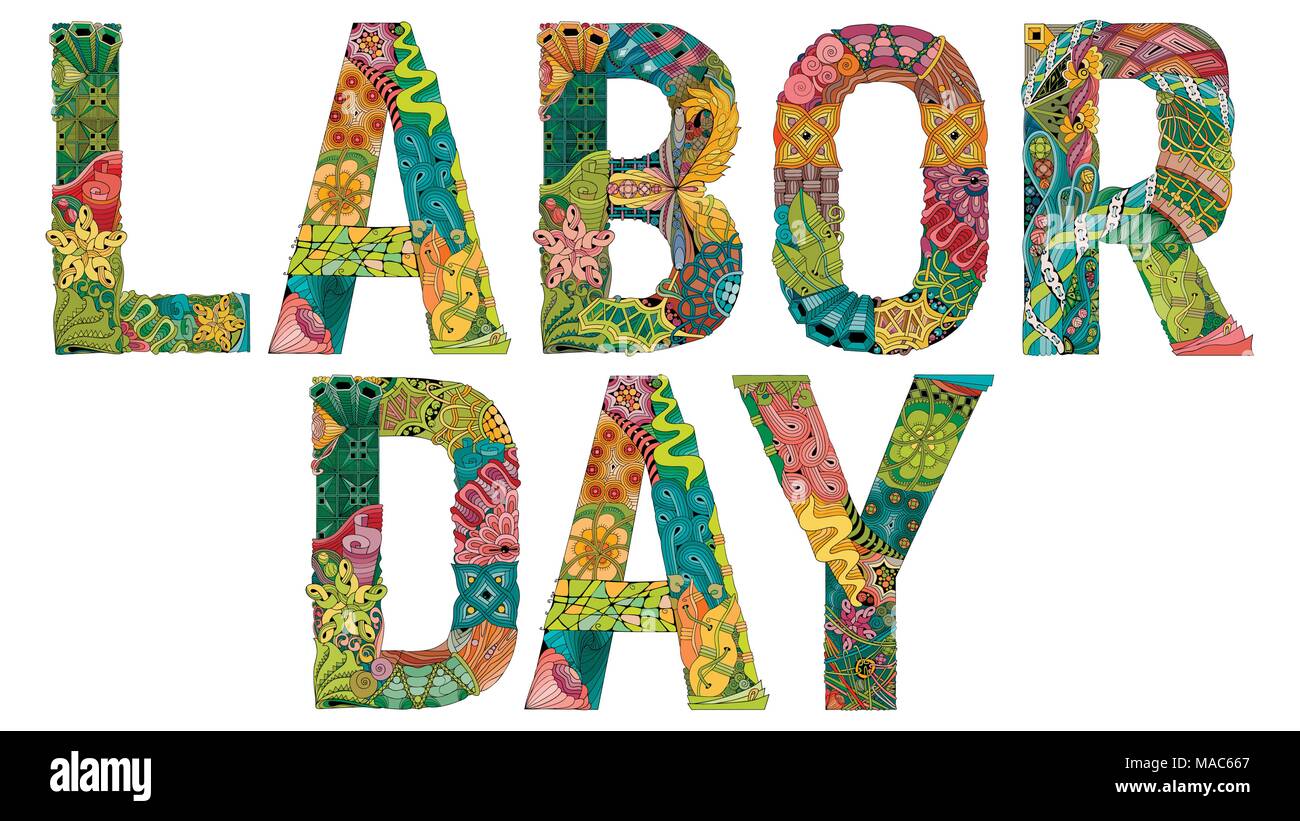 Hand-painted art design. Hand drawn illustration words Labor day for t ...