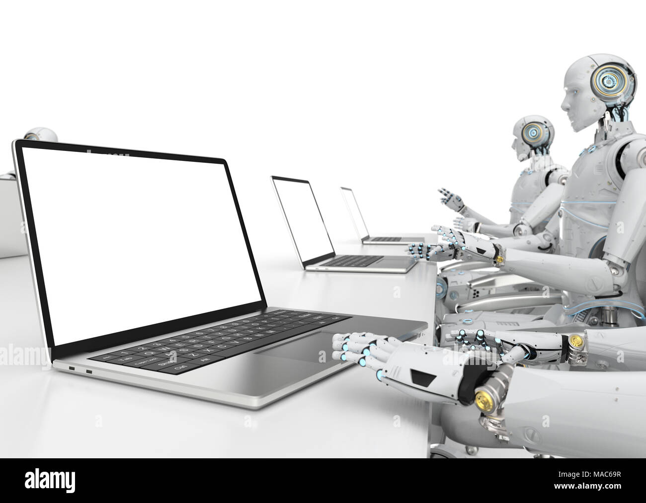 3d rendering robot working on empty screen notebook computer Stock Photo - Alamy