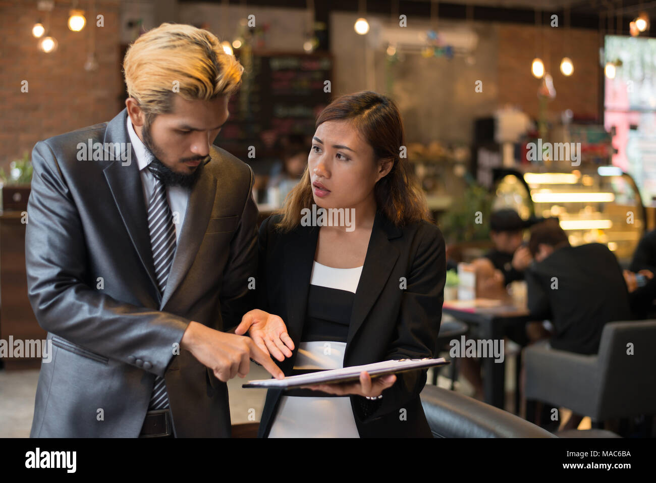 Business-team working at coffee shop, Team working at cafe Stock Photo ...
