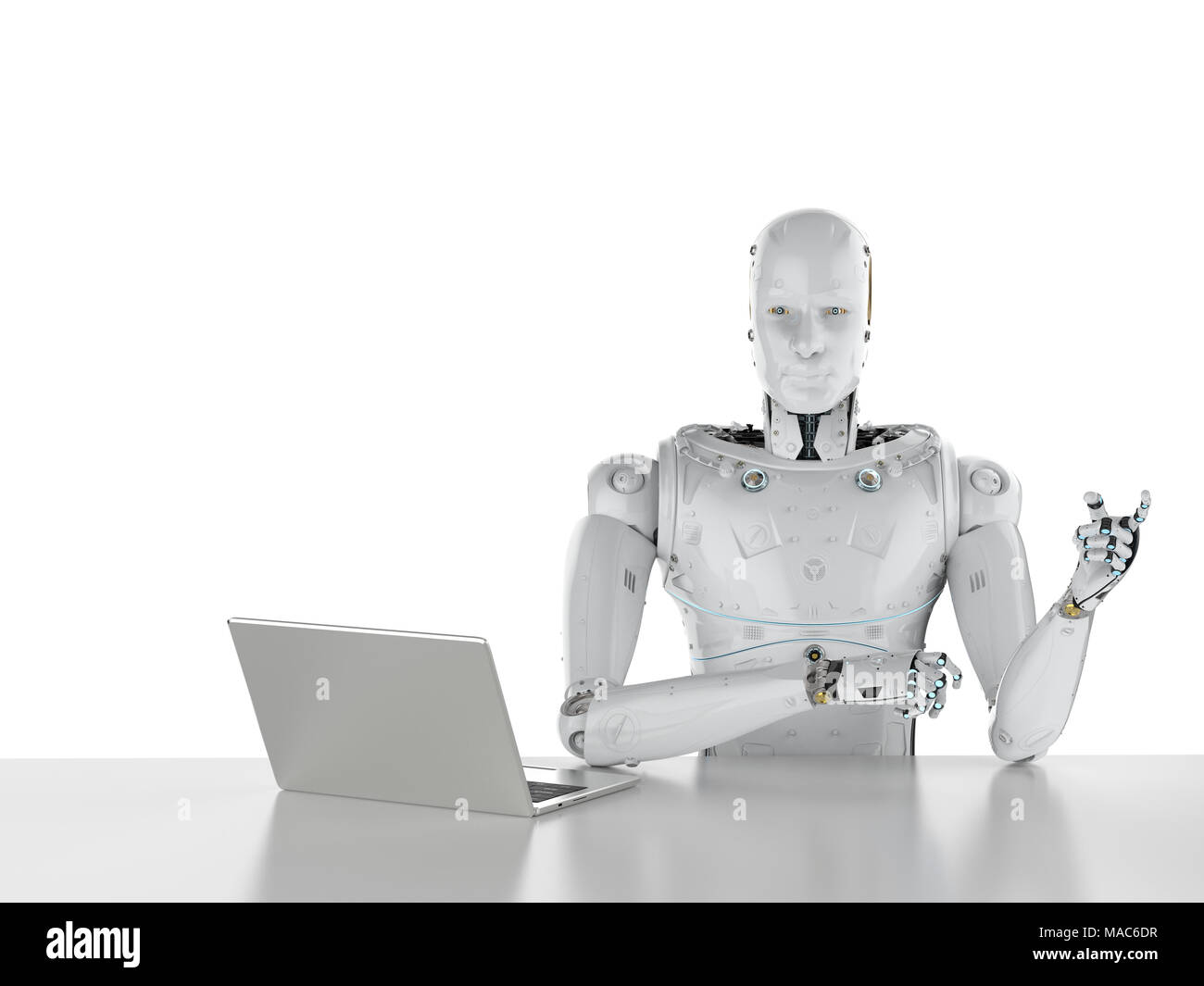 3d rendering humanoid robot working on laptop computer Stock Photo - Alamy