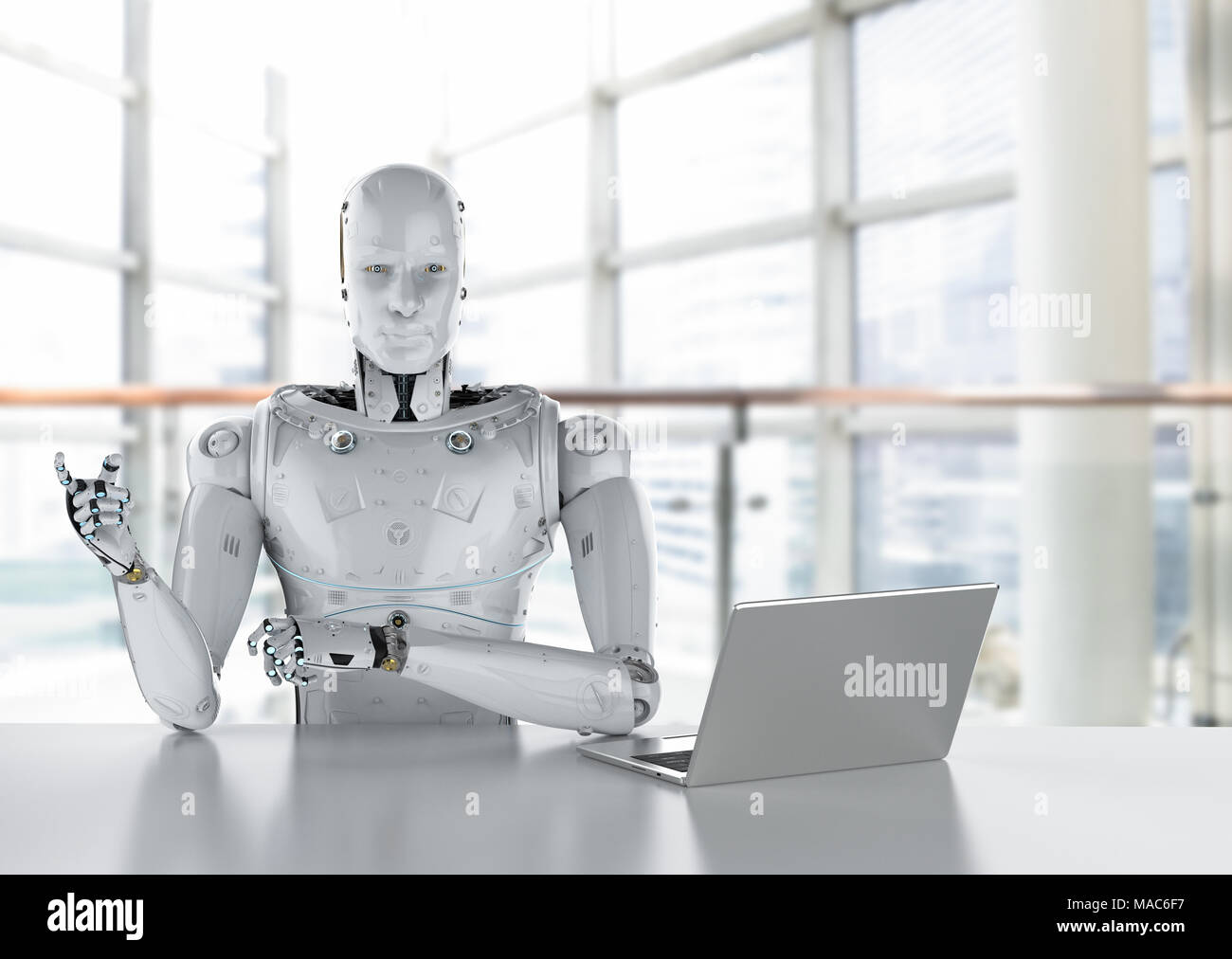 3d rendering humanoid robot working on laptop computer Stock Photo - Alamy