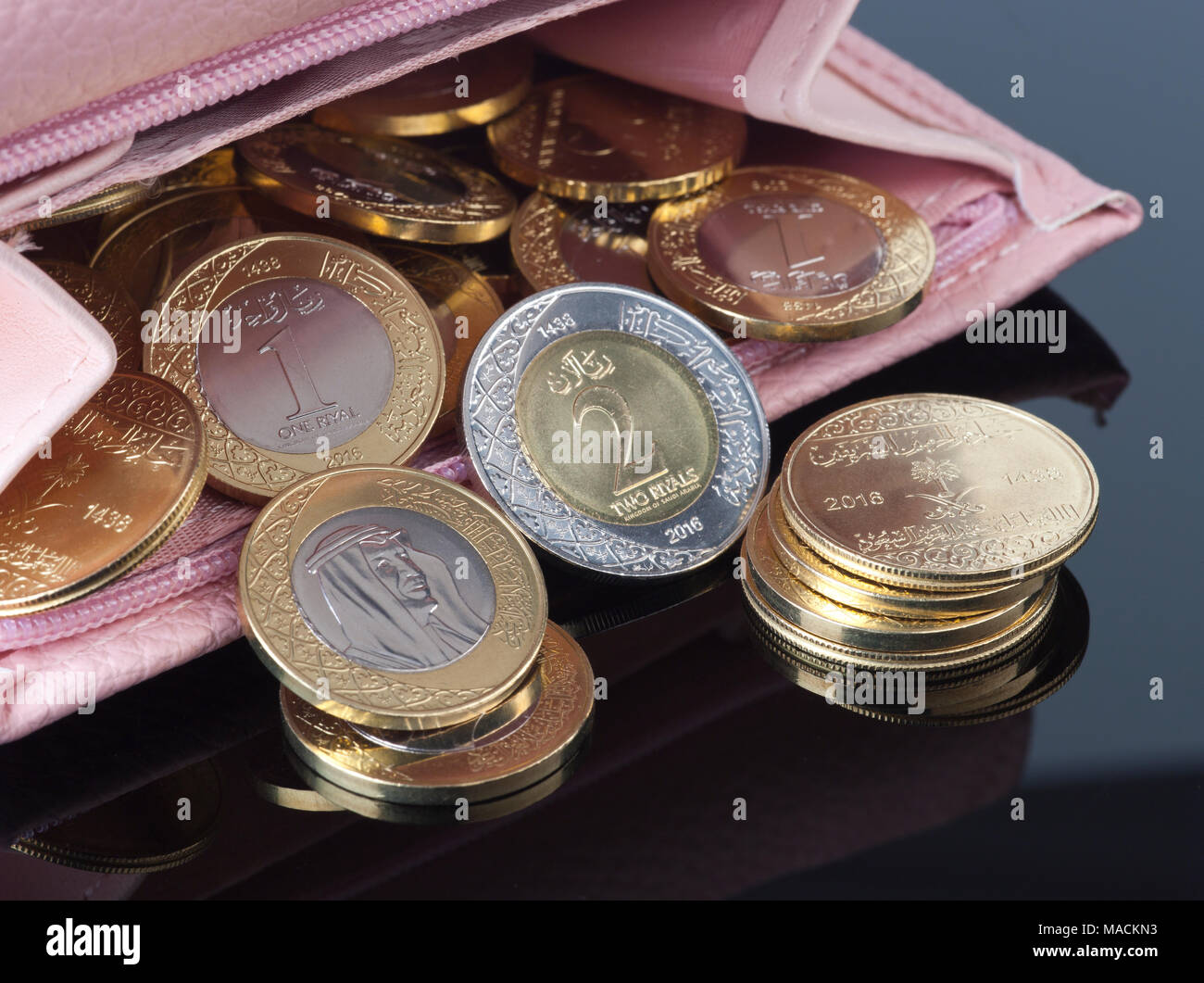 Purse, Open with Saudi Riyal Coins Stock Photo - Alamy