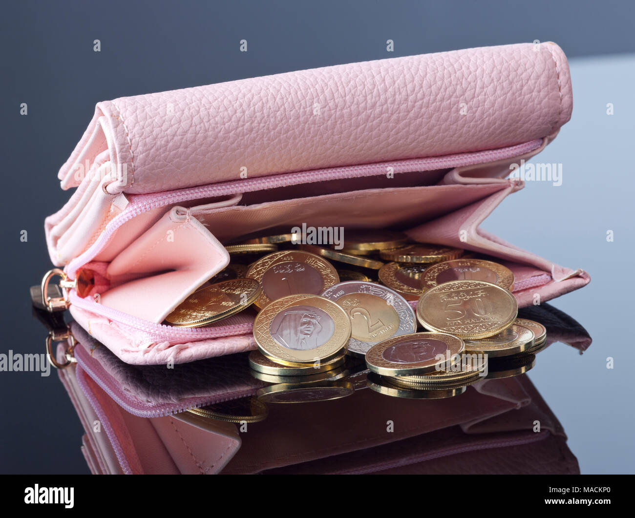 Purse, Open with Saudi Riyal Coins Stock Photo - Alamy