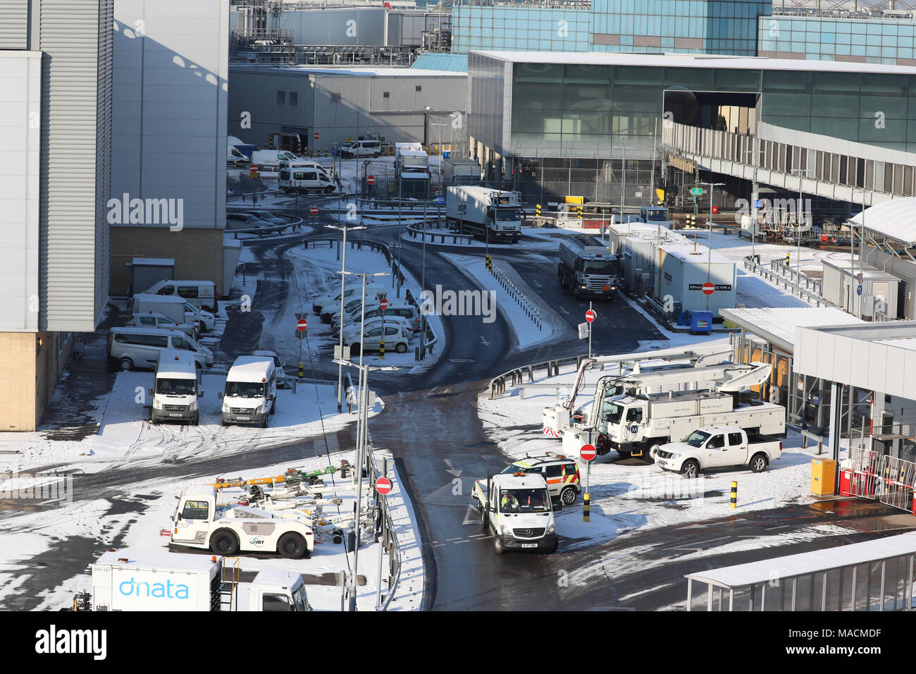 Heavy snow covers Heathrow Airport Featuring: Atmosphere Where: London ...