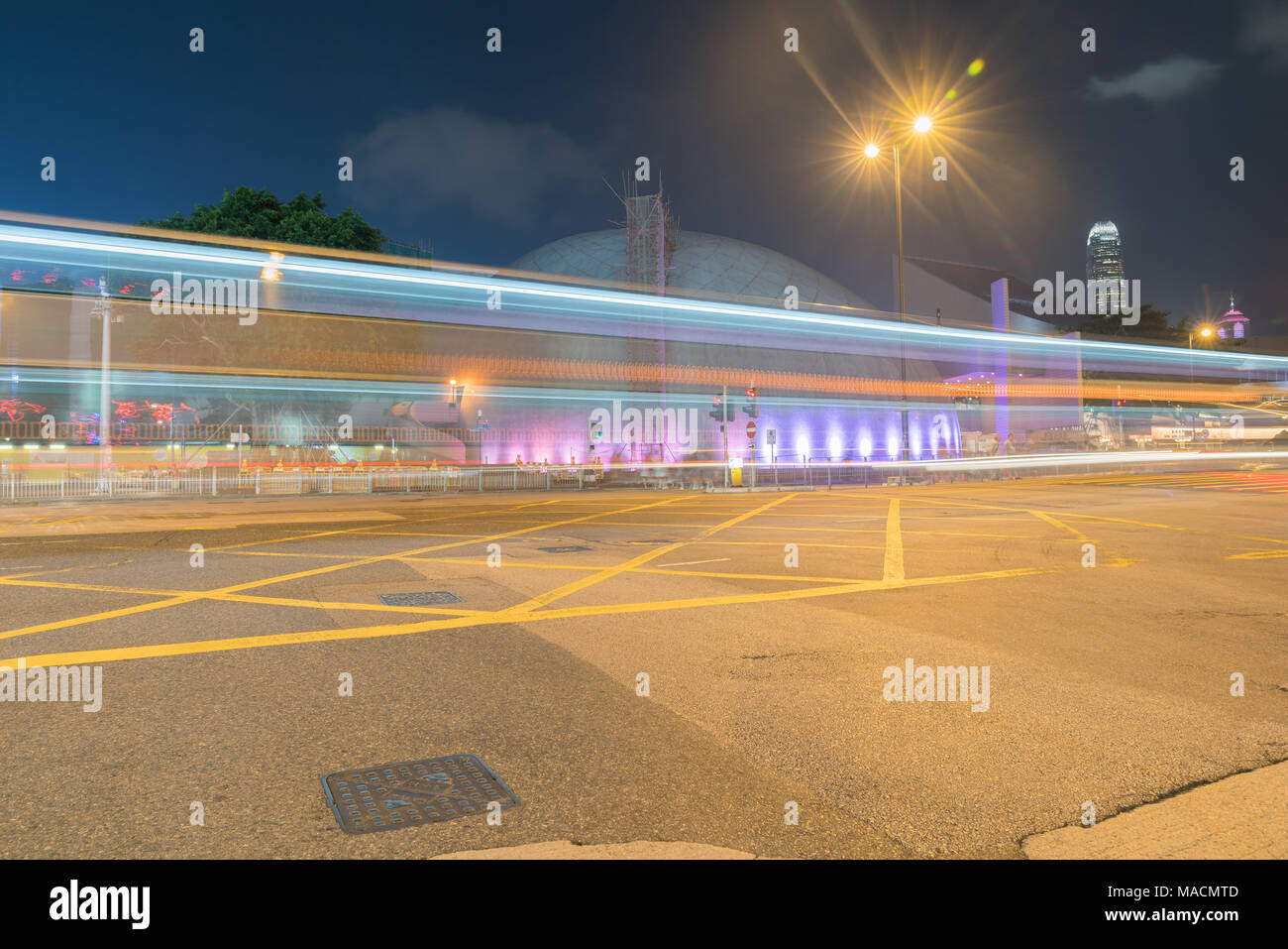KOWLOON, HONG KONG - SEPTEMBER 18 2017; Long exposure captures long ...