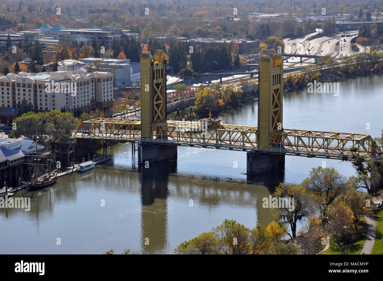 Tower Bridge. Across the Sacramento River in downtown Sacramento, CA ...
