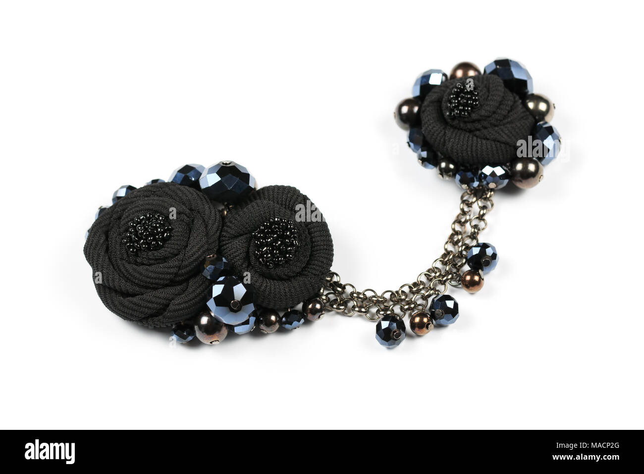 Handicraft brooch and pendant in the form of black flowers from fabric ...