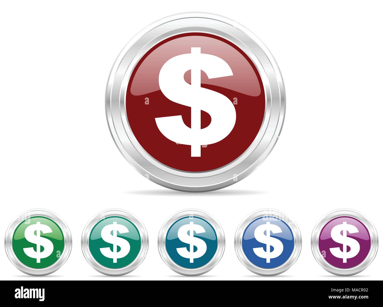 US dollar sign silver metallic web icon vector set Stock Vector Image ...