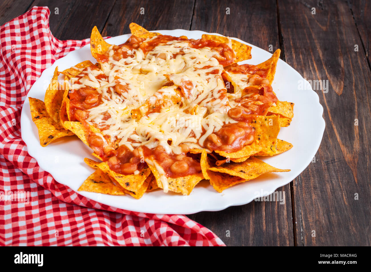 Nachos corn chips with fresh homemade mexican salsa Stock Photo - Alamy
