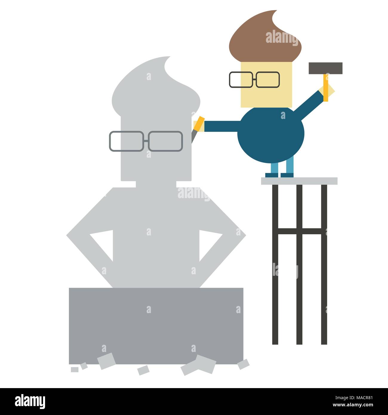 Make yourself. Vector flat illustration - man makes his statue from a ...