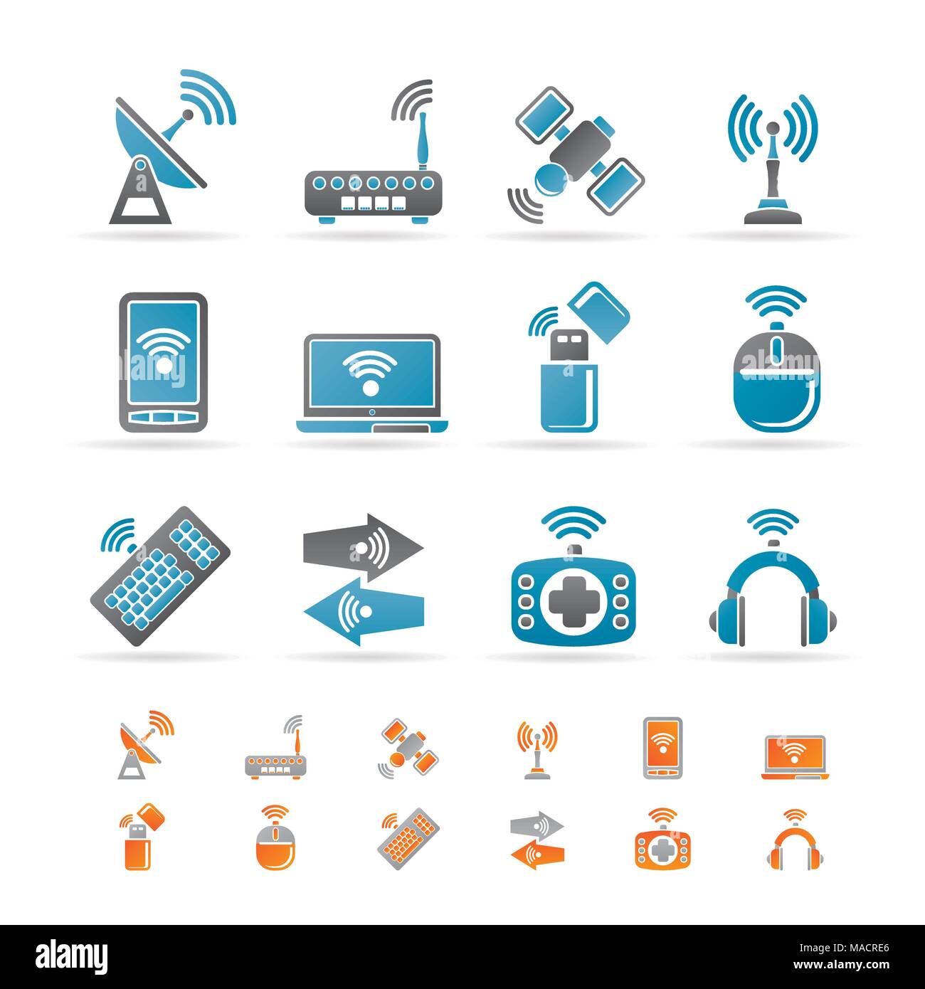 Wireless and communication technology icons - vector icon set Stock ...