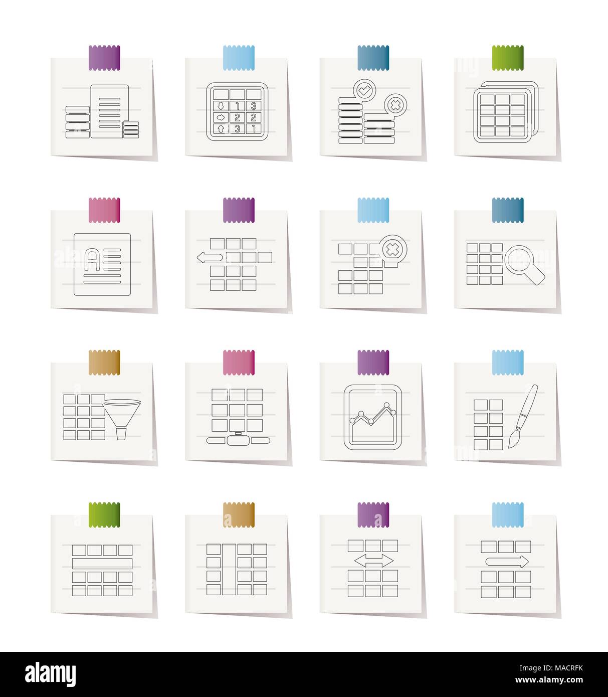 Database And Table Formatting Icons Vector Icon Set Stock Vector
