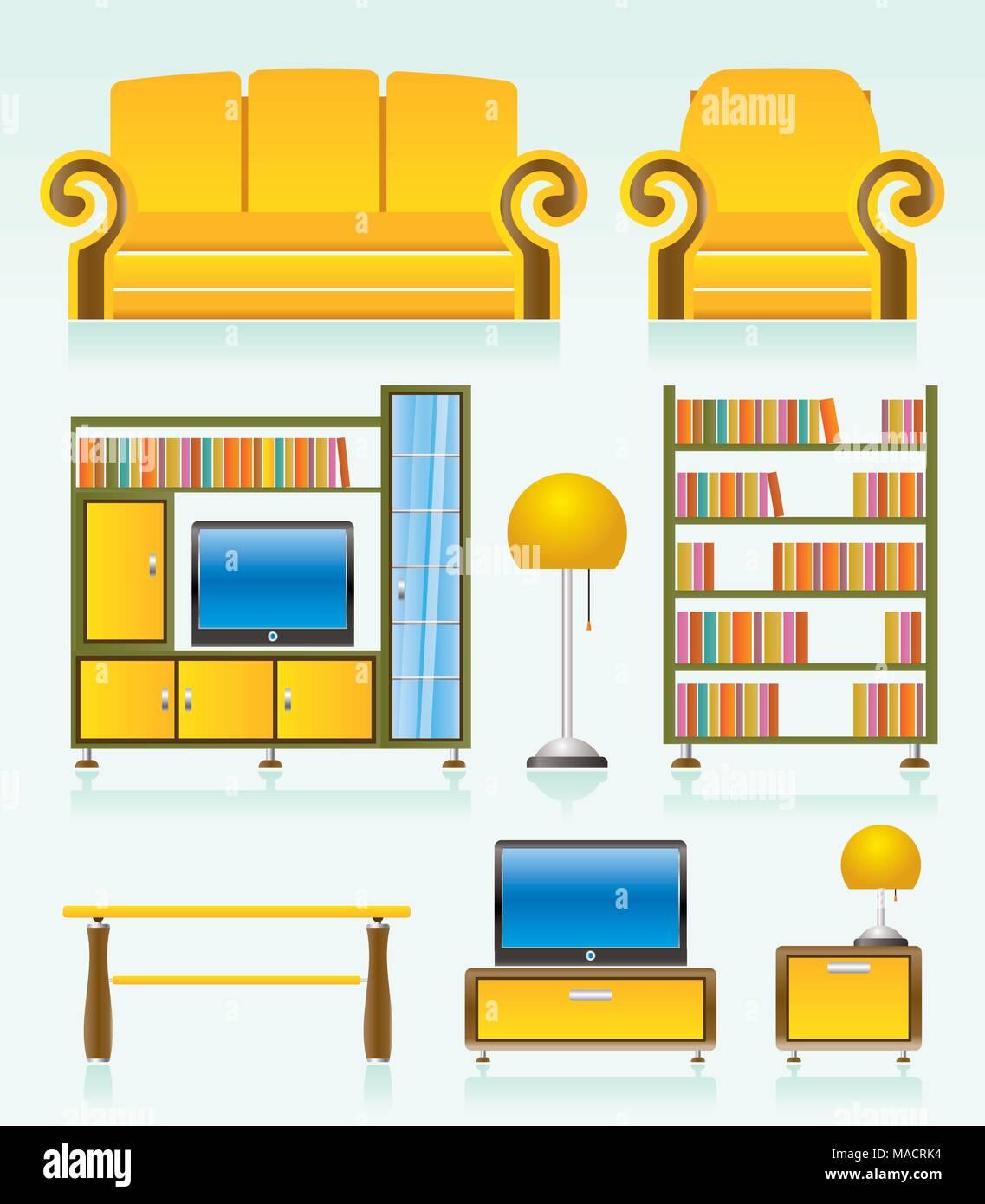 living room objects, furniture and equipment - vector illustration ...