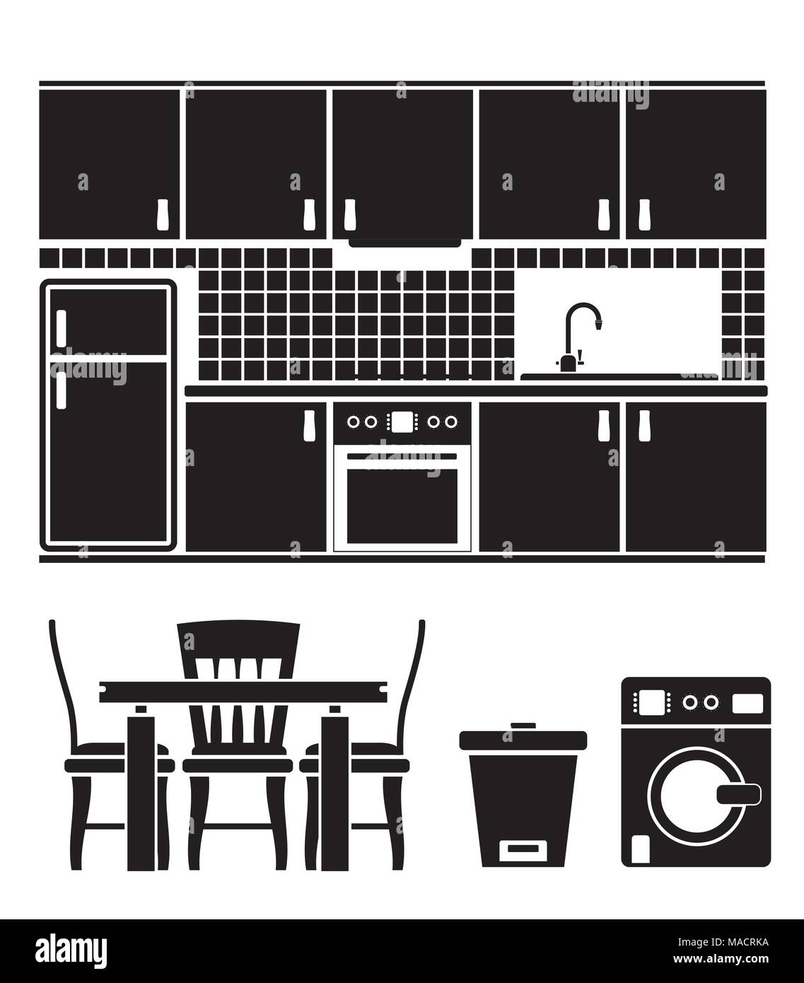 kitchen objects, furniture and equipment - vector illustration Stock ...