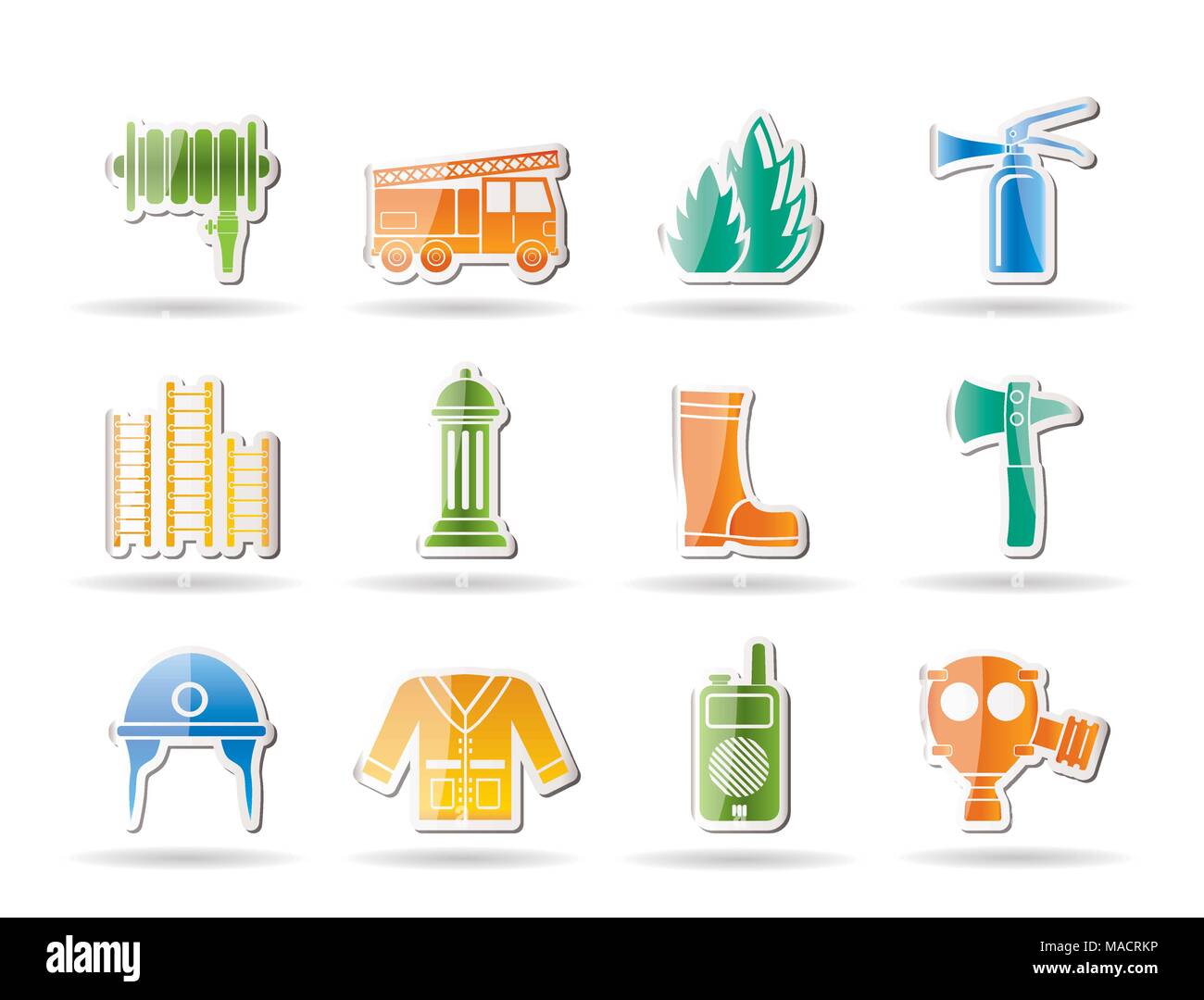 fire-brigade and fireman equipment icon - vector icon set Stock Vector ...