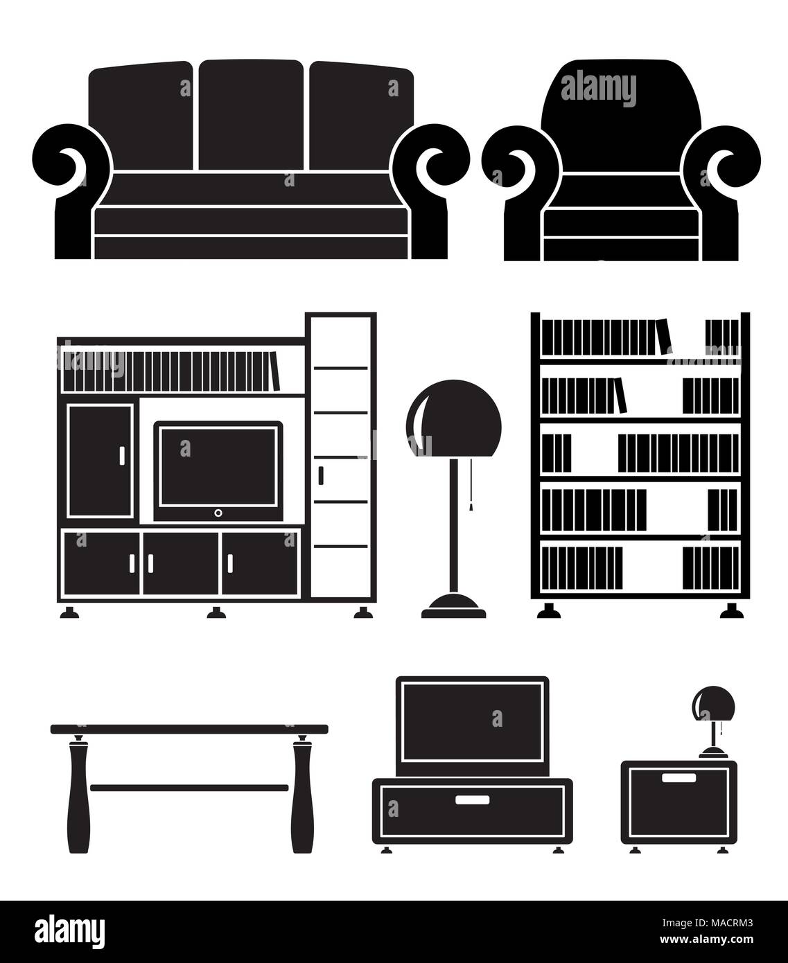 living room objects, furniture and equipment - vector illustration ...