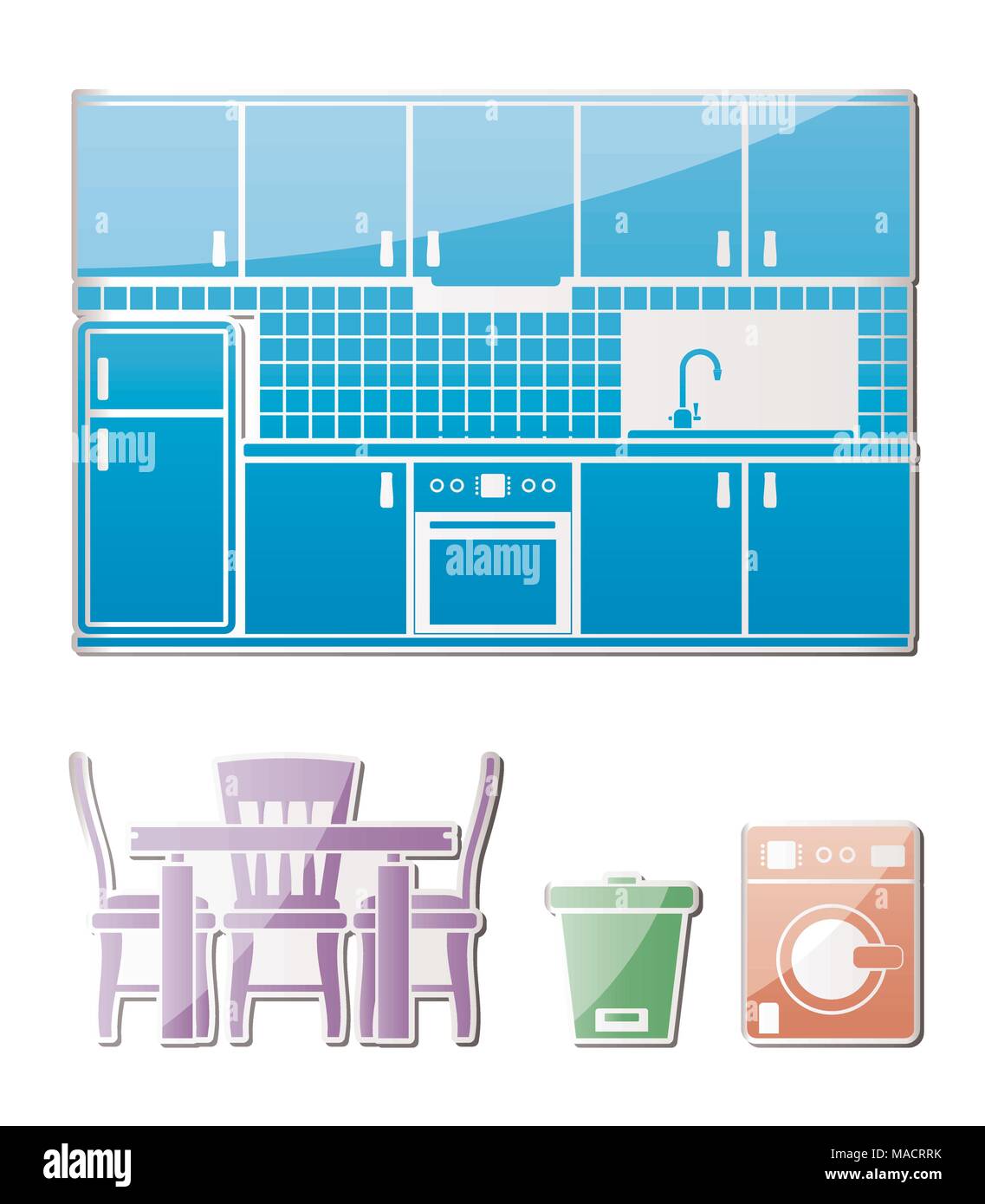 kitchen objects, furniture and equipment - vector illustration Stock ...