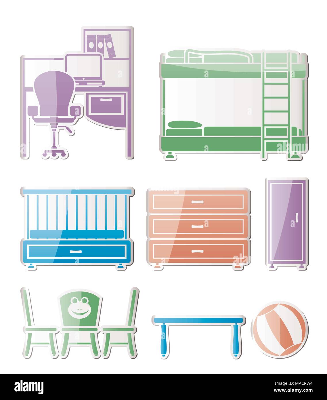 nursery and children room objects, furniture and equipment - vector ...