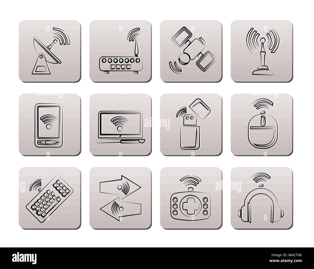 Wireless and communication technology icons - vector icon set Stock ...